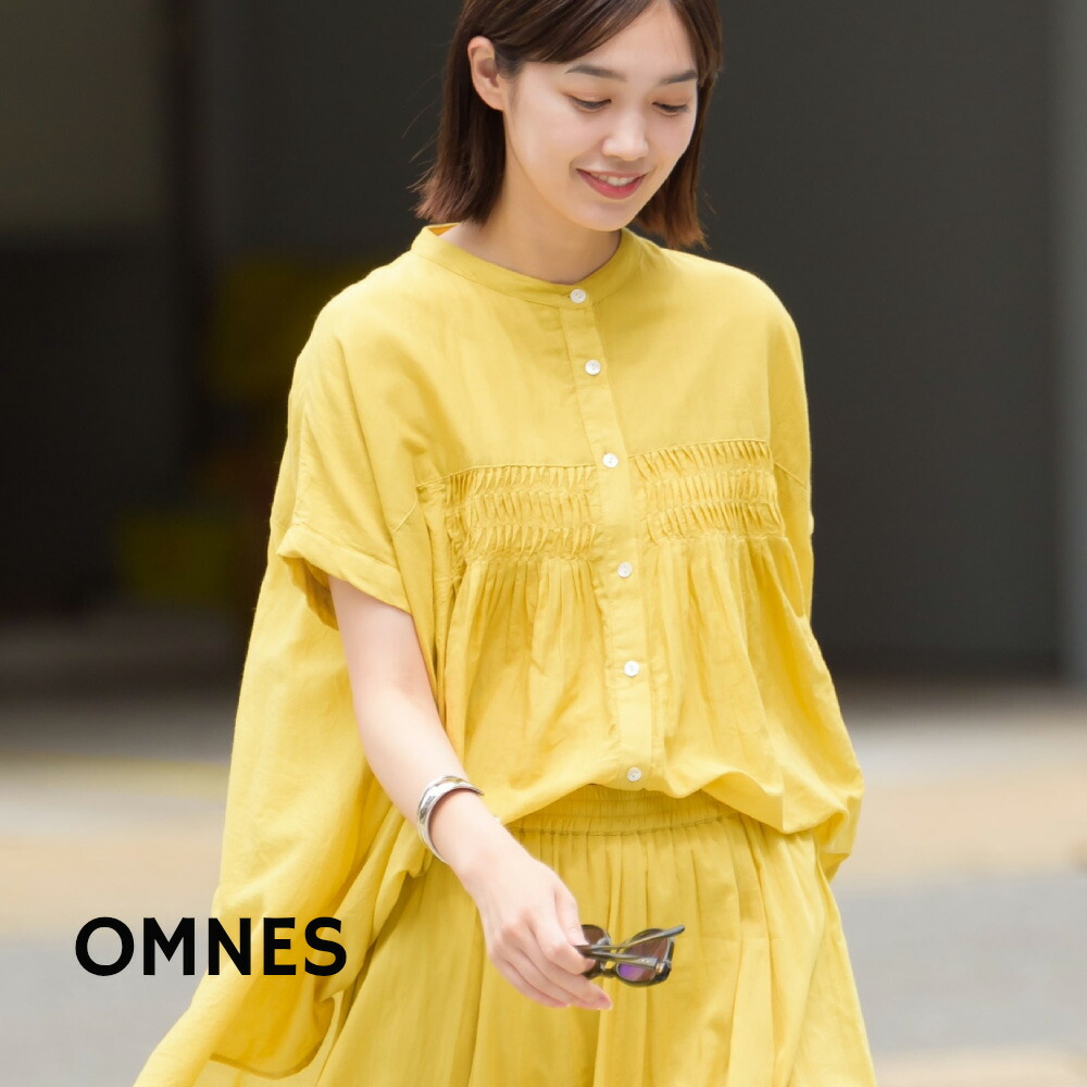 【楽天市場】【OMNES】コットンボイルタックギャザー半袖シャツ レディース ブラウス フリーサイズ カジュアル インド綿 バンドカラー 春夏 HAPTIC ハプティック：OMNES