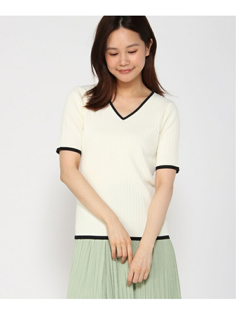 【楽天市場】(W)リブハイショクV Andemiu アンデミュウ トップス ニット ベージュ ブルー ホワイト【送料無料】[Rakuten Fashion]：Andemiu