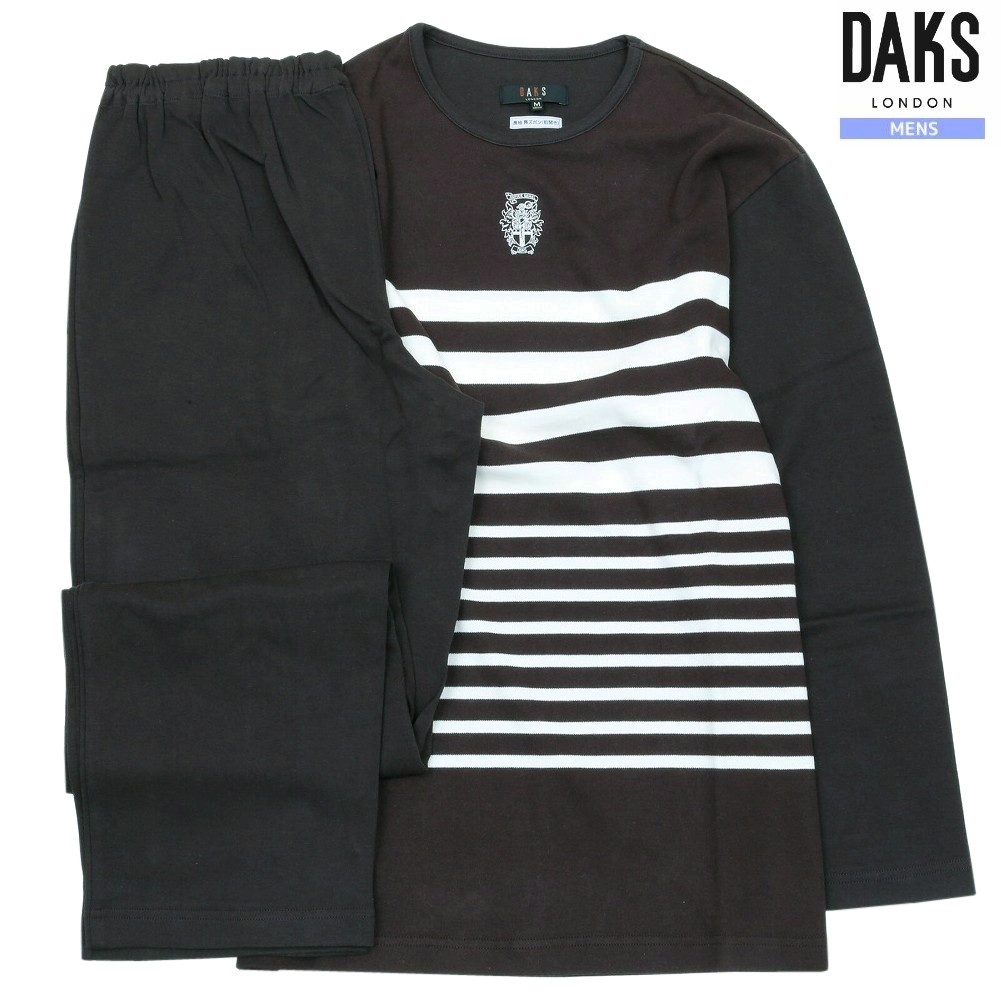 【楽天市場】DAKS パジャマ ダックス 31%OFF メンズ ブランド ギフト プレゼント 日本製 エンブレム＆ボーダー クルーネック 紳士 長袖 長ズボン 茶 24/5/3 160524：anew