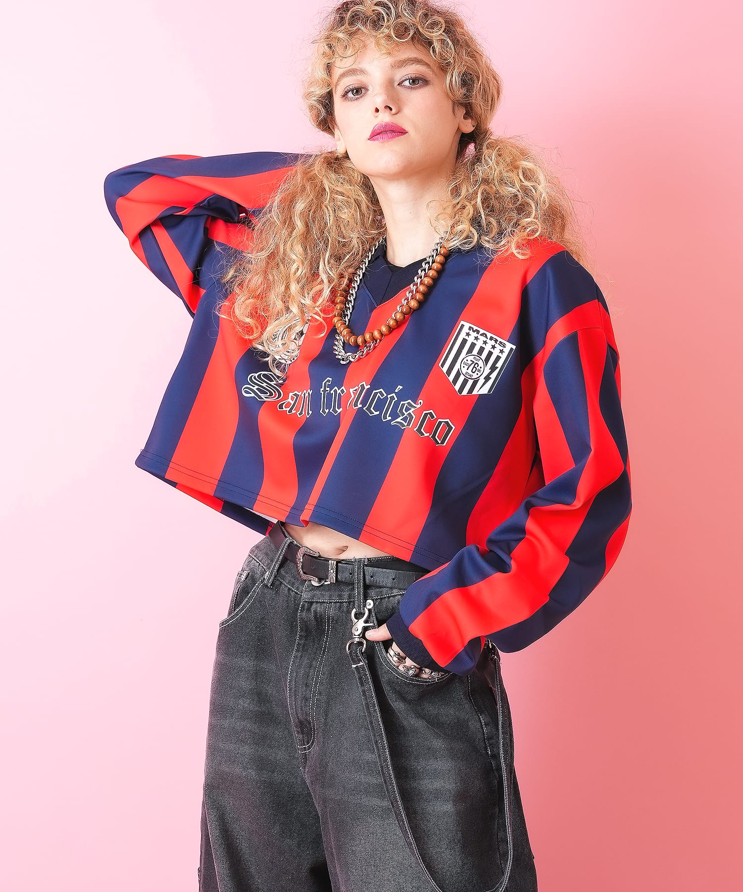 【楽天市場】a P O V Ankorocks Select グラフィック＆ストライプ襟付きクロップドサッカーシャツ レディース