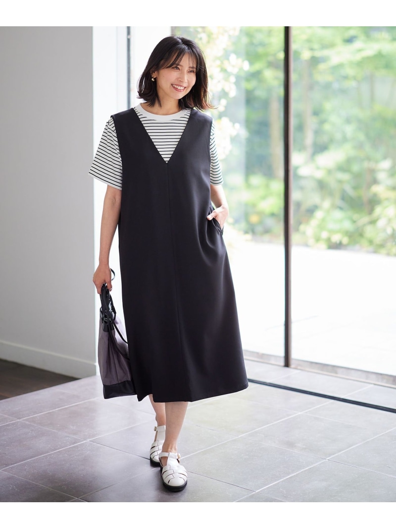 【楽天市場】【SALE／30%OFF】【接触冷感/UVケア/洗濯機可能】ひんやりVネックジャンスカ any FAM L エニィファム ワンピース・ドレス ジャンパースカート ブラック ベージュ ...