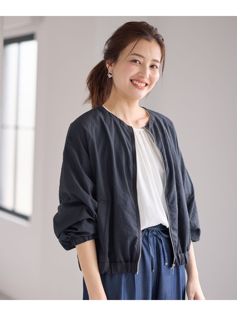 【楽天市場】【SALE／30%OFF】【手洗い可/UVケア】ノーカラーシアーブルゾン any FAM エニィファム ジャケット・アウター ブルゾン・ジャンパー ブラック ベージュ【RBA_E ...