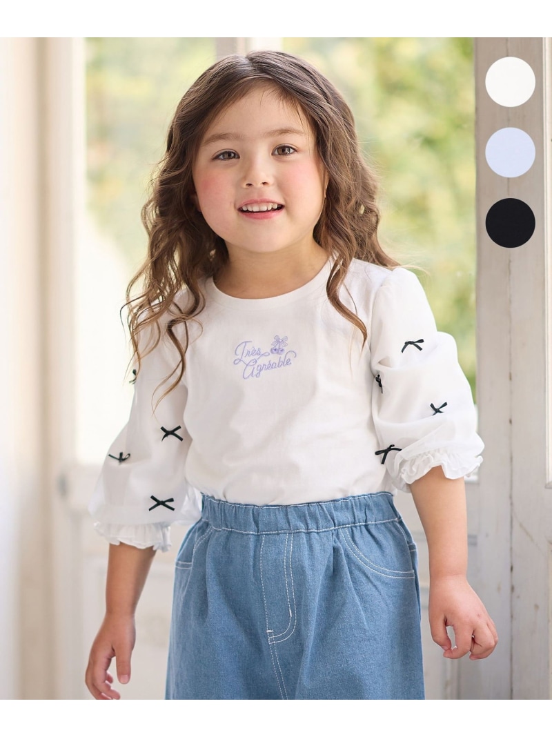 【楽天市場】リボン×チュール 七分袖Tシャツ any FAM KIDS エニィファム トップス カットソー・Tシャツ ブラック ホワイト ブルー[Rakuten Fashion]：any FAM