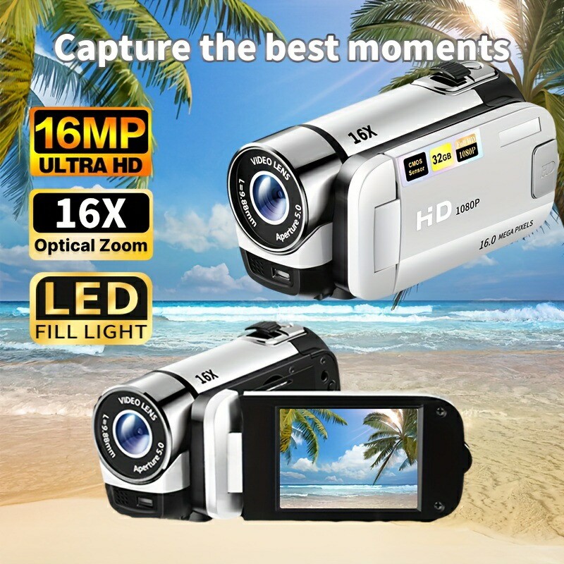 【楽天市場】アップグレードLEDフリップスクリーンカメラ-DVA90：16倍デジタルズーム、1080P、2.4インチディスプレイ、HD広角 ...