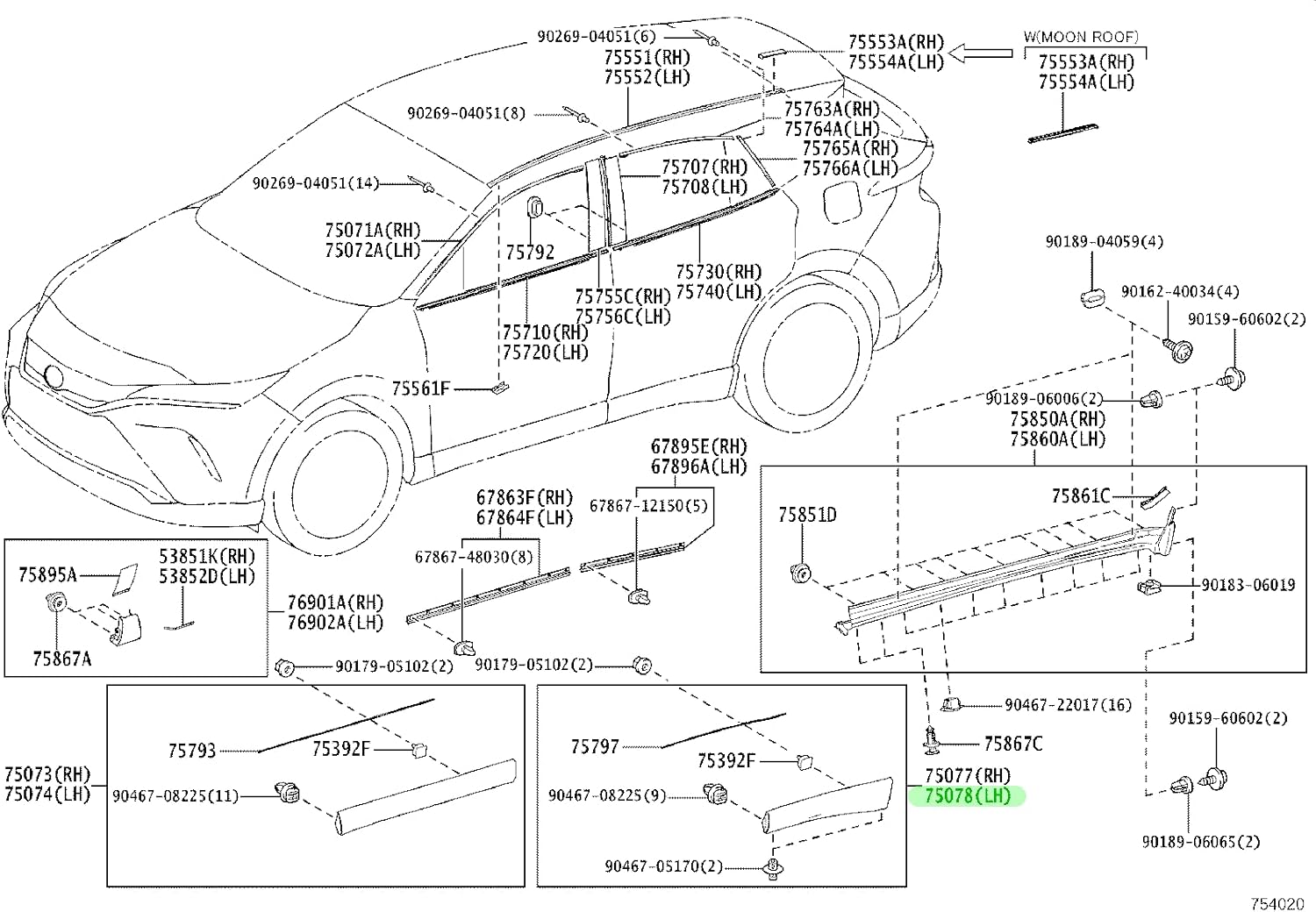 【楽天市場】TOYOTA (トヨタ) 純正部品 MOULDING SUB-ASSY RR DOOR OUTS LWR LHリヤドア ...