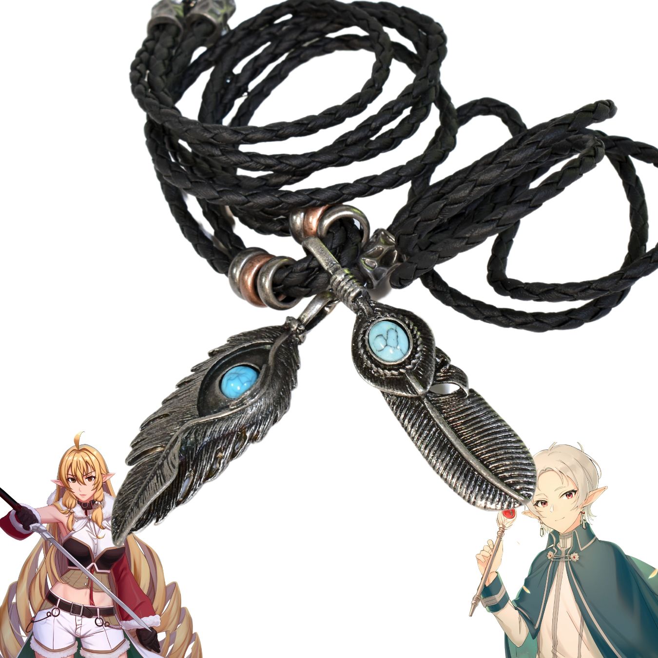 【楽天市場】【アウトレット】 エルフのペンダント フェザーネックレス エルフの羽とターコイズ 編み紐 あのアニメの実物はこんな感じかも ...