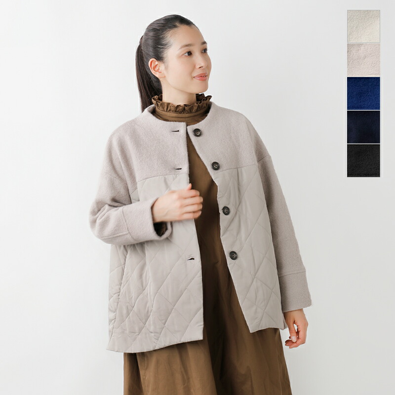 【楽天市場】mao made マオメイド 圧縮ウール タフタ中綿キルト モックネック Aライン コート 341125-kk レディース ...