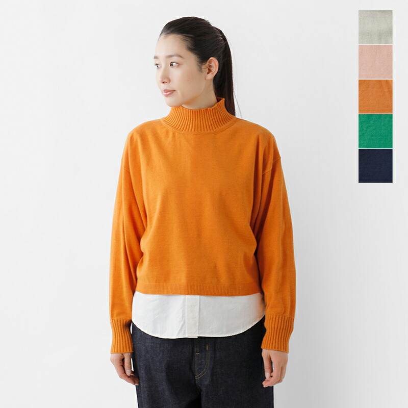 【楽天市場】mao made マオメイド コットンブレンド ピーチ起毛 異ゲージ ハイネック ボリュームスリーブ プルオーバー 341141 ...