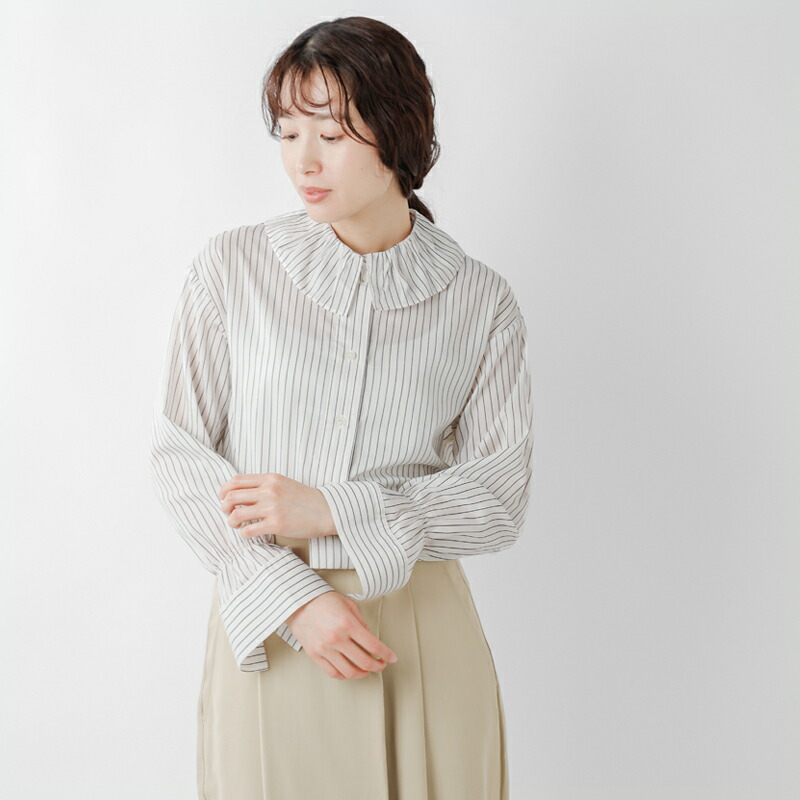 【楽天市場】Liyoca リヨカ ストライプ フリルカラー ギャザーブラウス m0101-fn レディース：aranciato（アランチェート）