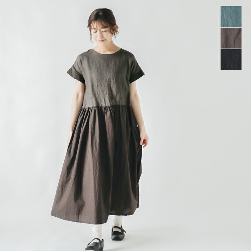 【楽天市場】【30%OFF】ina イナ フレンチリネン×コットン タイプライター 異素材 切替 ワンピース 241129-fn レディース【ラスト1】：aranciato（アランチェート）