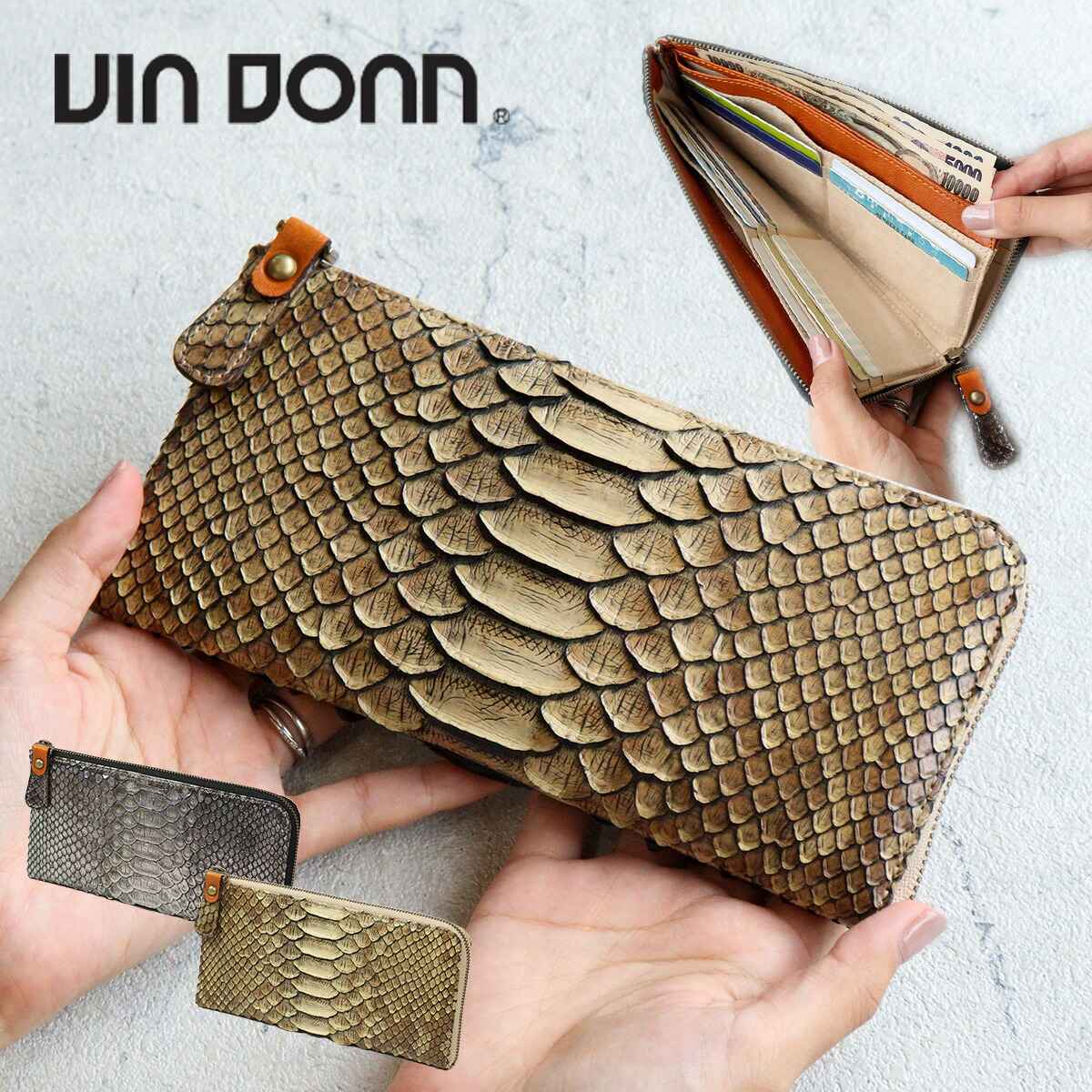 【楽天市場】VIA DOAN(ヴィアドアン) Antique python(アンティークパイソン) 薄型 L字ファスナー長財布 ヘビ革 ダイヤモンドパイソン 日本製 471【メッセージカード ...