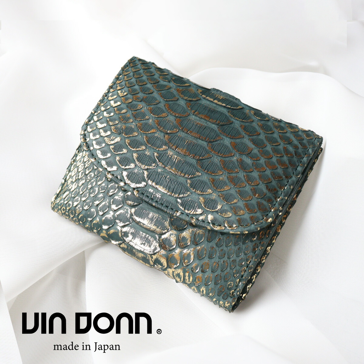 【楽天市場】【最大700円OFFクーポン】VIA DOAN(ヴィアドアン) VERDE(ベルデ) 二つ折り財布 ミニ財布 ボックス型小銭入れ ヘビ革 ダイヤモンドパイソン ゴールド 日本製 ...
