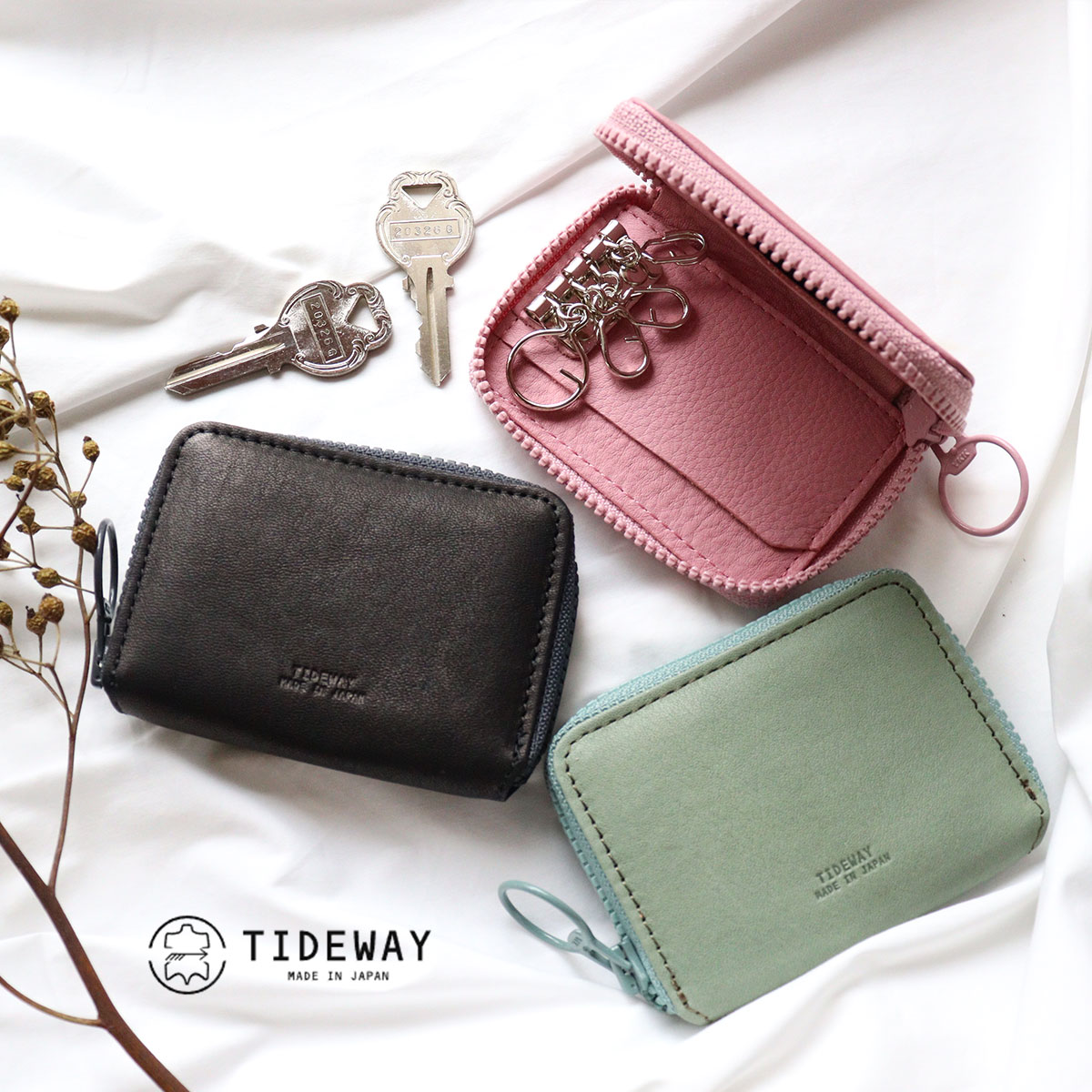【楽天市場】キーケース ラウンドファスナー ソフトレザー TIDEWAY タイドウェイ TONE カードケース 日本製 T3052【選べる ...