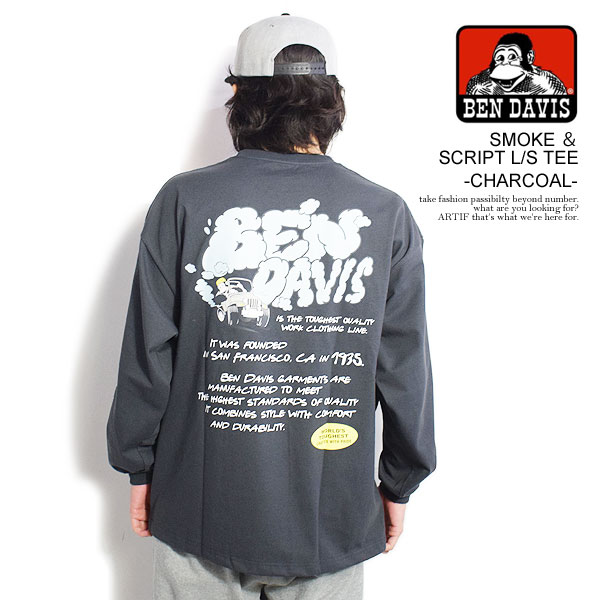 【楽天市場】BEN DAVIS ベンデイビス SMOKE ＆ SCRIPT L/S TEE -CHARCOAL- メンズ Tシャツ 長袖 ロン ...