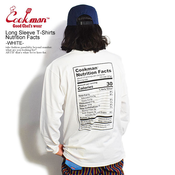 【楽天市場】COOKMAN クックマン Long Sleeve T-Shirts Nutrition Facts -WHITE- メンズ T ...