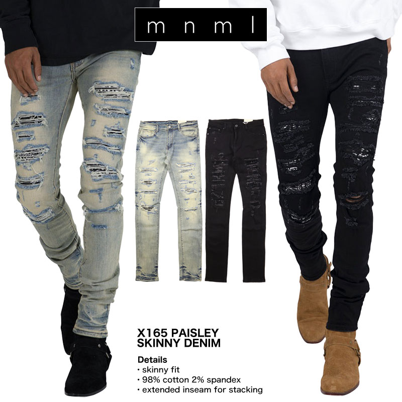 【楽天市場】ミニマル mnml デニム スキニーパンツ メンズ ストリート ブランド オーバーサイズ おしゃれ X165 PAISLEY STRETCH DENIM mnml113 ブルー ...