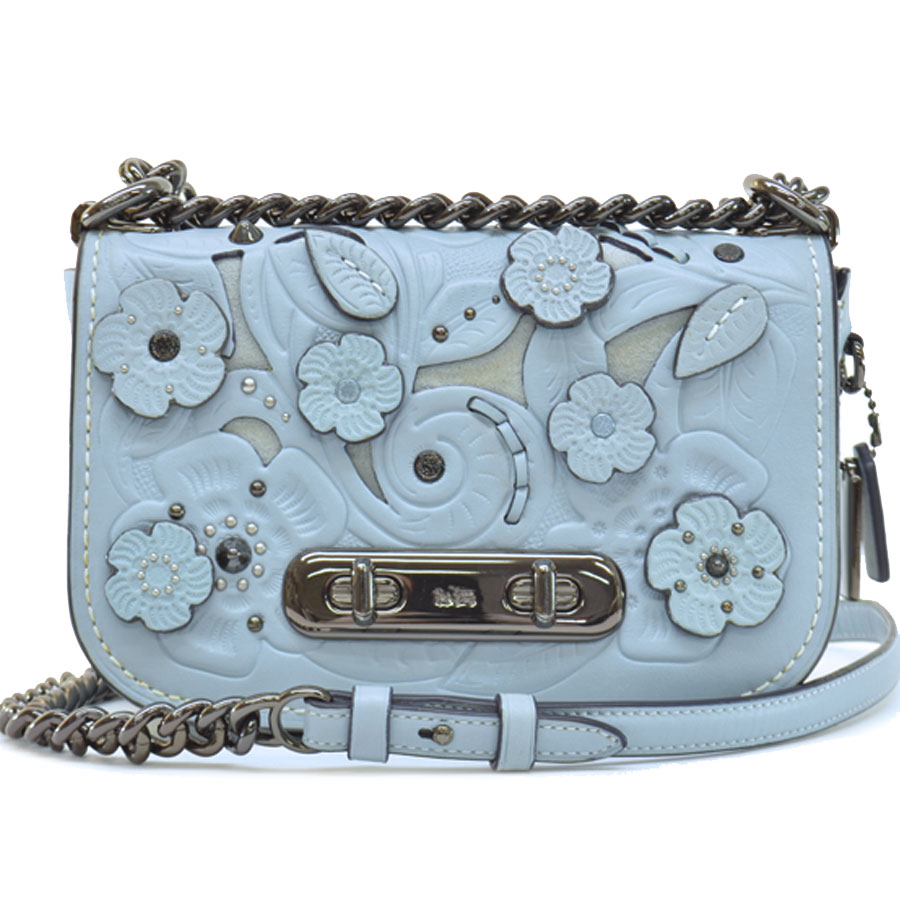 【楽天市場】コーチ COACH バッグ ブルーグレーxブラック レザーx金属素材 ショルダーバッグ 斜め掛け レディース F1777 ...