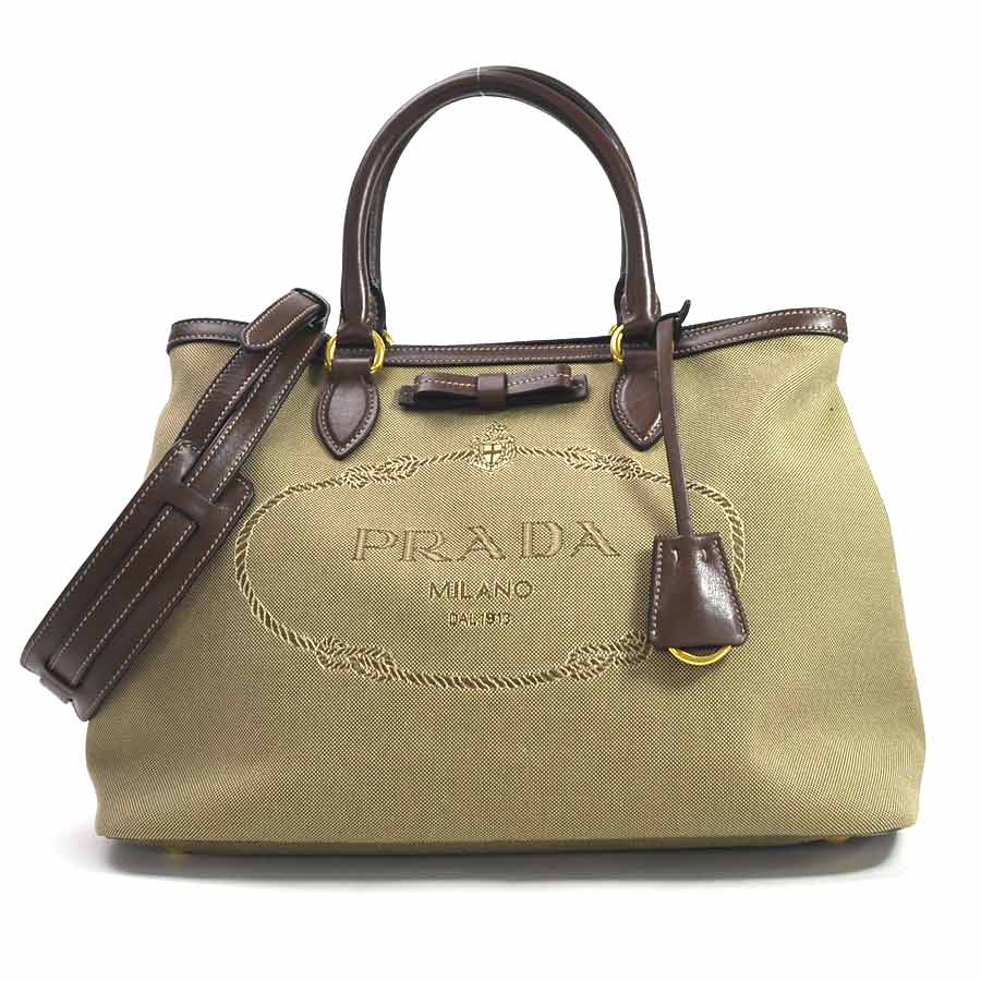 【楽天市場】プラダ ハンドバッグ ショルダーバッグ 2Wayバッグ LOGO JACQUARD CORDA+BRUCIATO（ブラウン） ジャガードキャンバスxレザー PRADA レディース ...