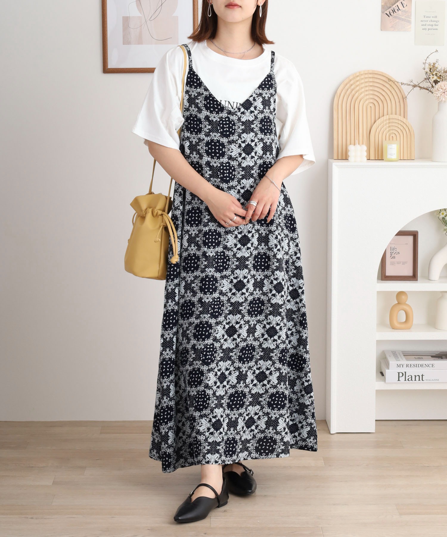 【楽天市場】【ラストセール！《最大半額！》26日1:59まで】レーヨンキャミOP＋小花柄天竺Tシャツアンサンブル レディース レビュー特典あり：atONE 楽天市場店