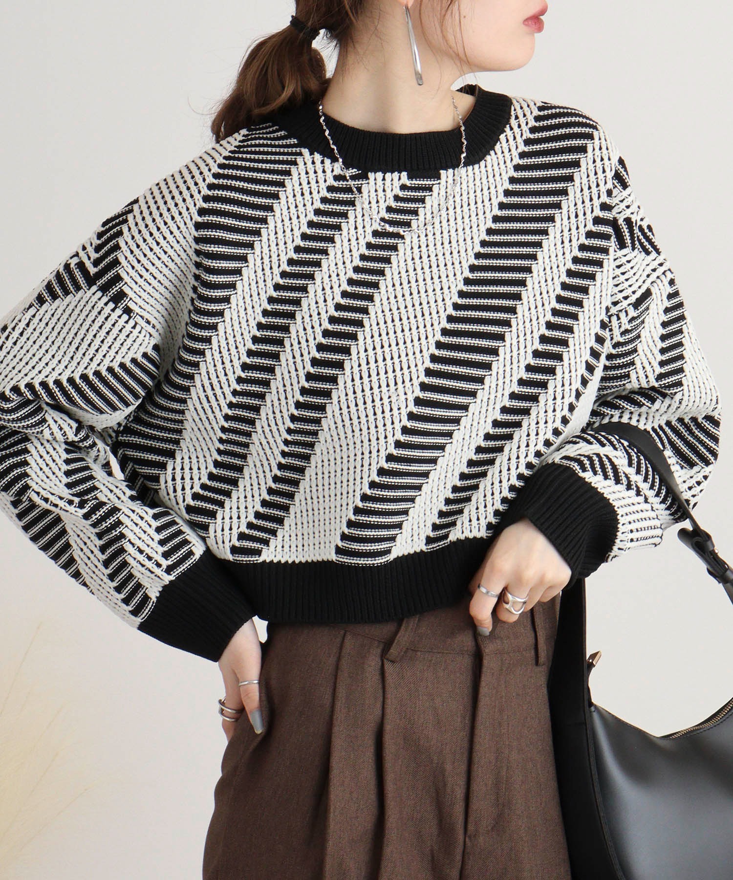 【楽天市場】柄ニットショートプルオーバー 冬 レディース レビュー特典あり：atONE 楽天市場店