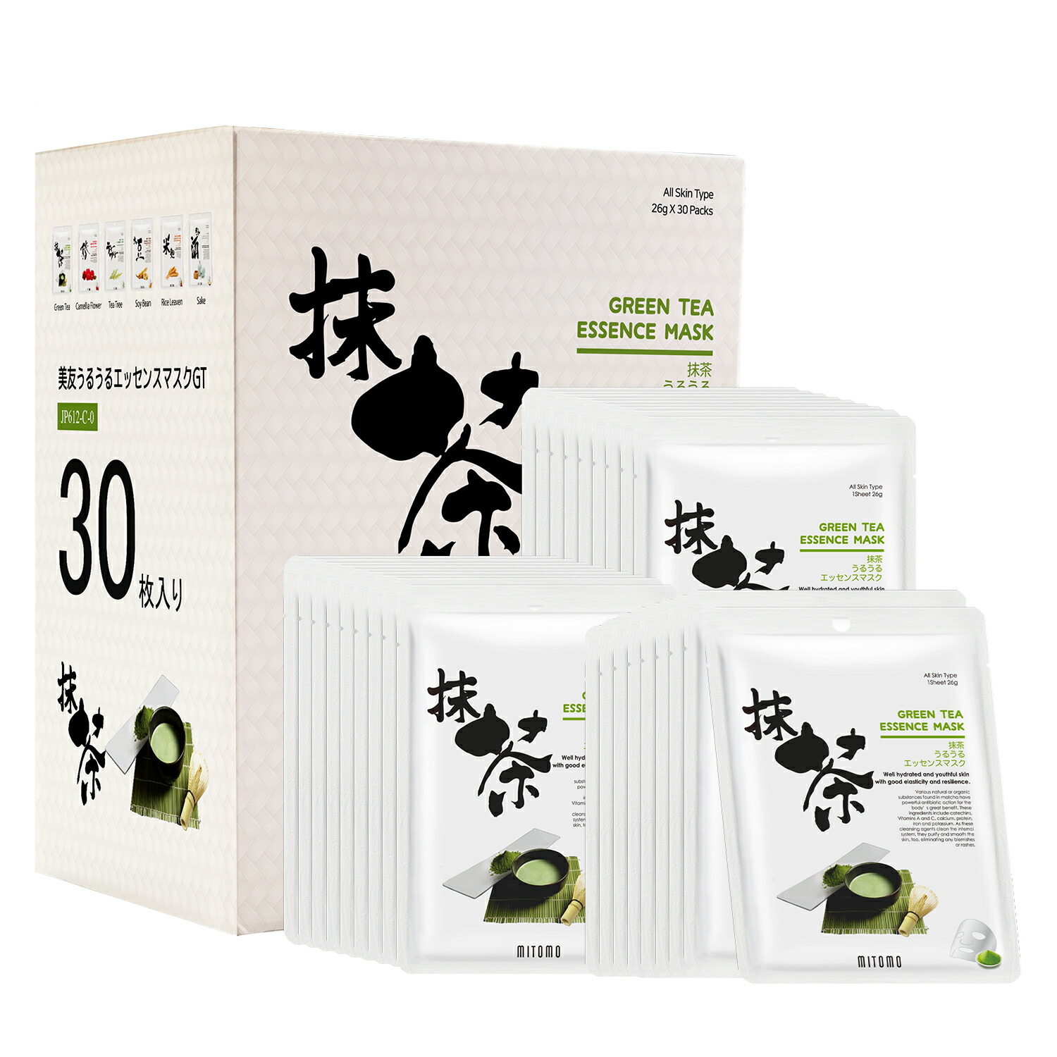 【楽天市場】浮世絵シリーズ JP612 30枚入り JP美友 うるうるエッセンスマスクGT6-鎮静ケア 弾力アップ 抹茶【JPSS00612 ...