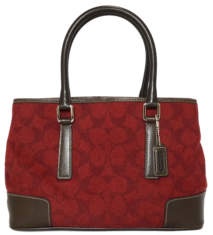 【楽天市場】コーチ トートバッグ ハンドバッグ 7723 シグネチャー ウール フェルト レザー 赤 焦げ茶 ダークブラウン COACH ...