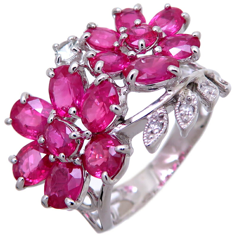 【楽天市場】【銀座店】 ノンブランド K14WG 4.06ct ルビー ホワイトサファイア フラワー レディース リング・指輪 K14ホワイトゴールド 14号 DH81216【大黒屋質店出品 ...