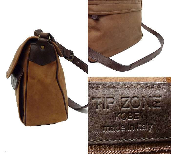 【楽天市場】【TIP ZONE KOBE】ティップゾーン 神戸 レーセルト ヌバックレザー イタリア製レザー ショルダーバッグ ブラウン 茶【中古】FF0392：リサイクルストア エコライフ