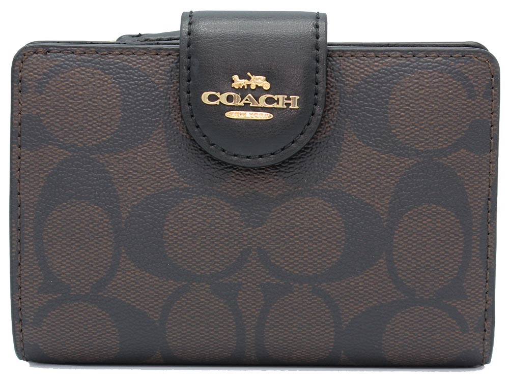【楽天市場】COACH 《コーチ》 C0082 IMAA8 二つ折り財布 ダークブラウン & ブラック シグネチャー L字ファスナーポケット ...