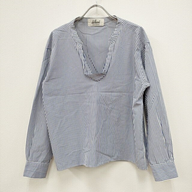 【楽天市場】delave スキッパー プルオーバー ストライプ サイズ36 コットン ブラウス シャツ ホワイト ブルー レディース デラヴェ ...