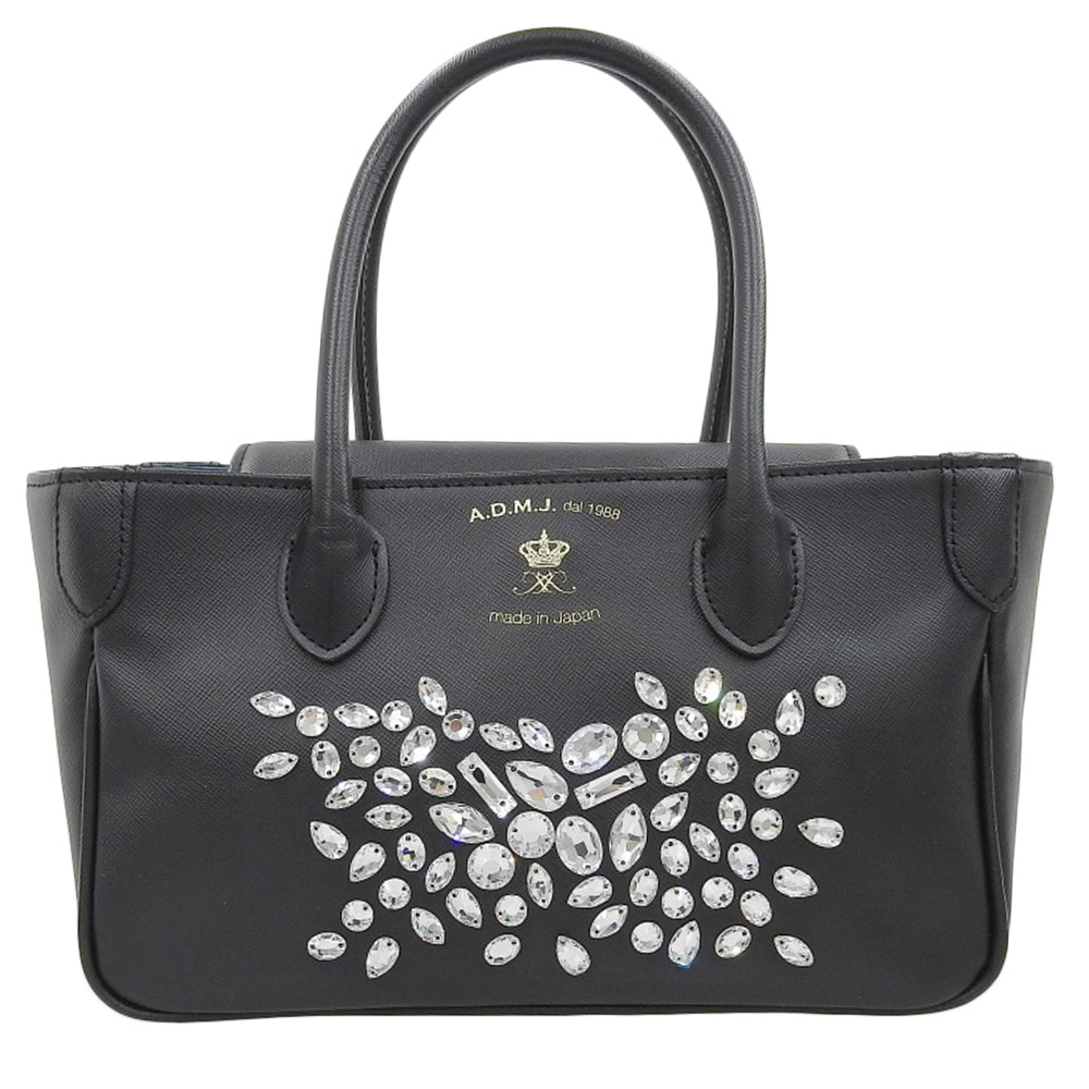 【楽天市場】新着【中古】美品 ADMJ アクセソワ モーツァルト レザー スワロフスキー クリスタル ビジュー ミニ トート ハンド バッグ 黒 レディース 定価126000円：With ...