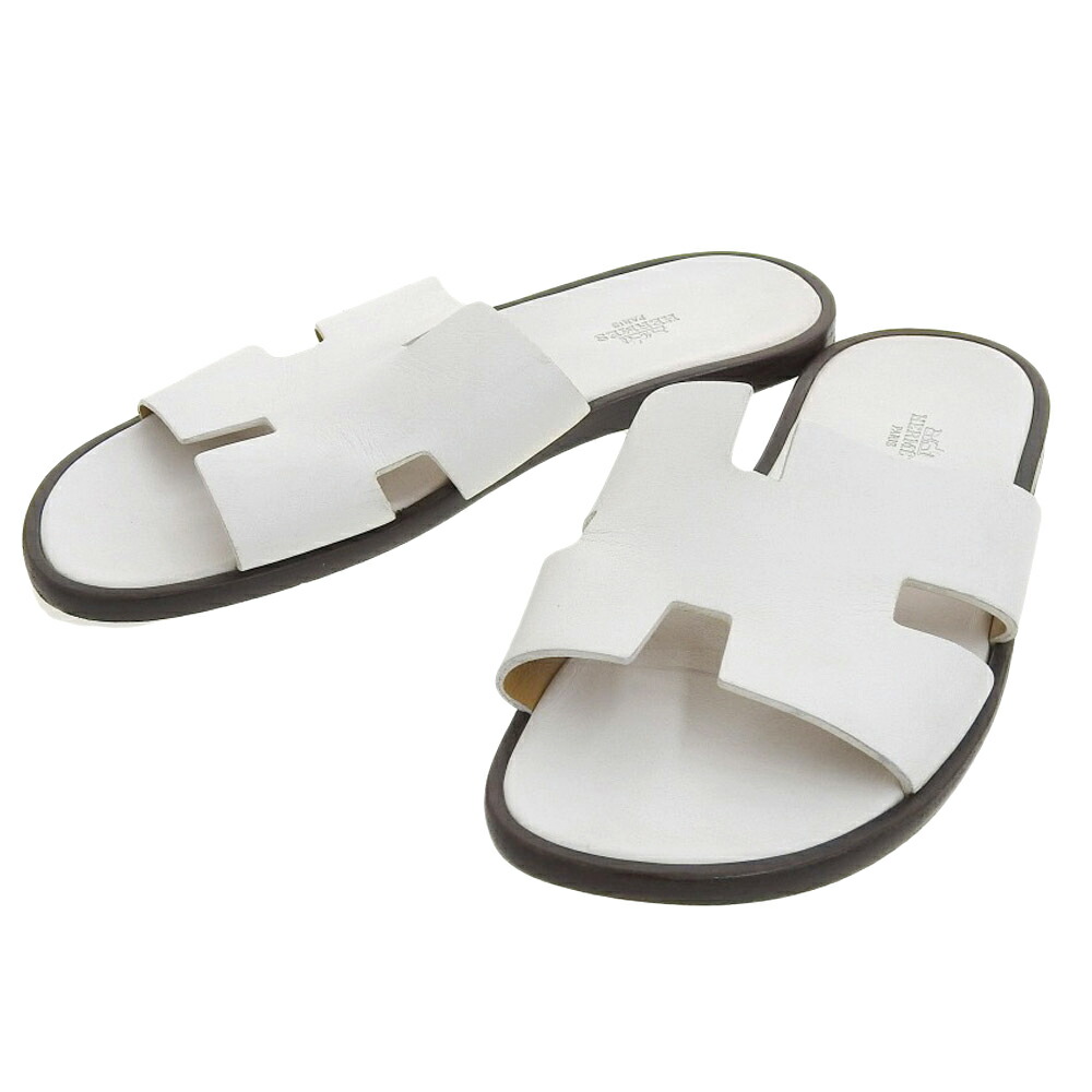 【楽天市場】新着【中古】美品 エルメス 現行タグ 41141ZH Izmir イズミール ボックスカーフ レザー サンダル フラット シューズ ...