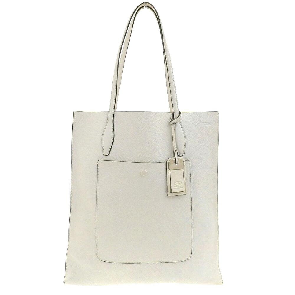 【楽天市場】新着【中古】超美品 トッズ ホワイト シュリンク レザー パッチポケット ショルダー トート ハンド バッグ 白 チャーム付 レデ ...