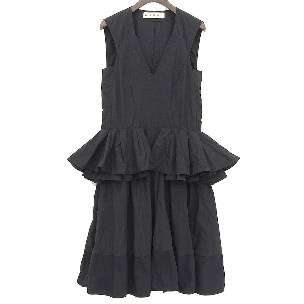 【楽天市場】楽天スーパーセール！【中古】美品 マルニ MARNI 現行ロゴ ABMANA3Q00TCN26 Vネック コットン フリル ドレス ...