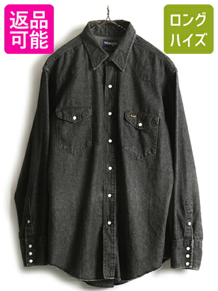 【楽天市場】希少 黒 Wrangler ラングラー 先染め ブラック デニム 長袖 ウエスタン シャツ ( メンズ L 程) 古着 ポケット ...