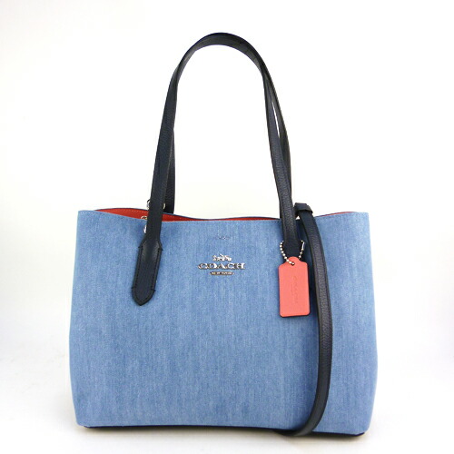 【楽天市場】【COACH コーチ】91140 SVQE6 トートバッグ デニム レザー アベニュー 2WAY キャリーオール デニム×ブライト ...