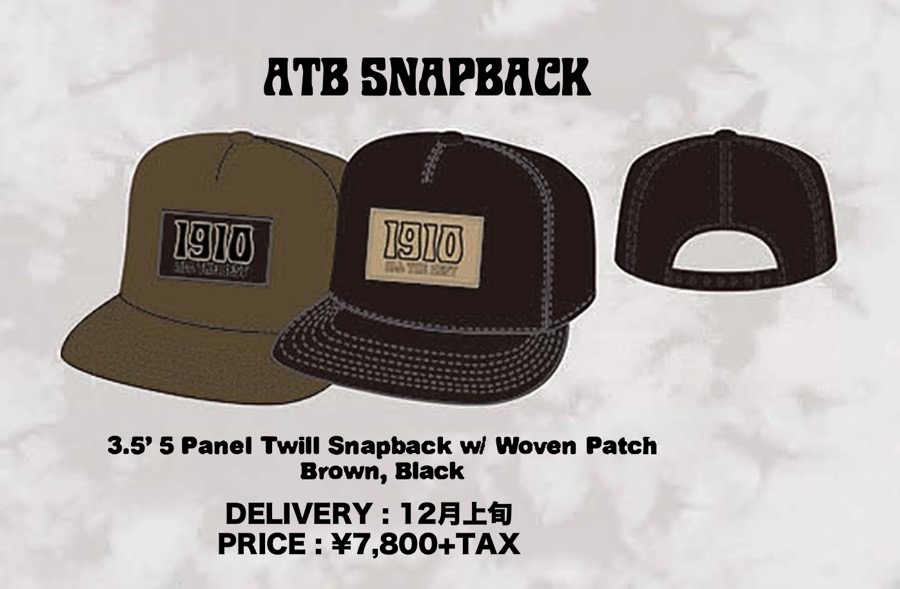 【楽天市場】1910 【ナインティーン・テン】シーズン2025FW ATB SNAPBACK HAT 2025年12月上旬お届け予定：トリックスター
