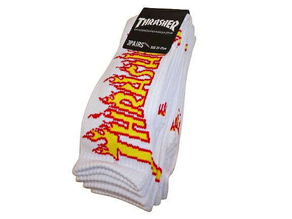 【楽天市場】THRASHER スラッシャー FLAME LOGO SOCKS フレームロゴ ソックス 3P 3足セット 白 ホワイト ...
