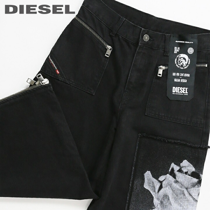 【楽天市場】★DIESEL ディーゼル レディース★裾ジップデザイン クロップド ブラックデニム ローズプリントパッチ ジーンズ デニム ...
