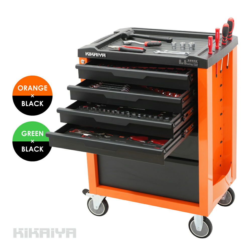 【楽天市場】【セットでおトク】KIKAIYA ローラーキャビネット 6段 工具 135PCS セット キャビネット+ツールセット オレンジ×ブラック グリーン×ブラック ツールボックス ワゴン ...