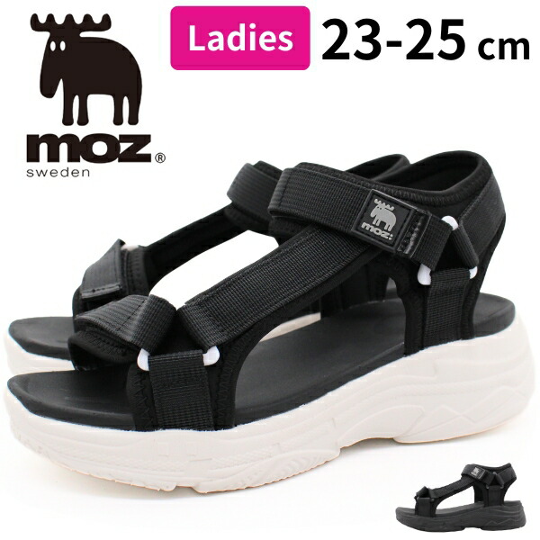 【楽天市場】【18日限定★P8倍】 【100円OFFクーポン配布中】 モズ サンダル レディース 靴 スポーツサンダル 黒 白 ブラック ホワイト 軽量 軽い 厚底 スポサン マジックテープ ...