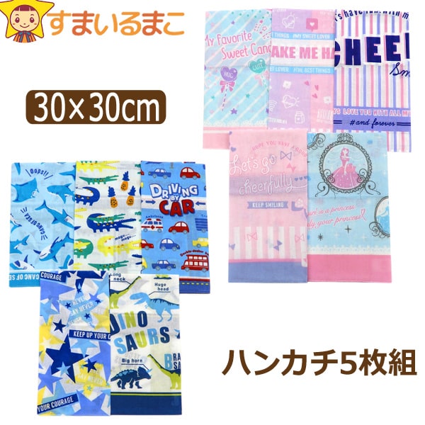 【楽天市場】【在庫限り】 女の子 男の子 抗菌防臭 ハンカチ 5枚組 セット 約30×30cm set1187 ネコポス便は送料無料 子供 キッズ ジュニア お手拭き 汗拭き 綿100% ...