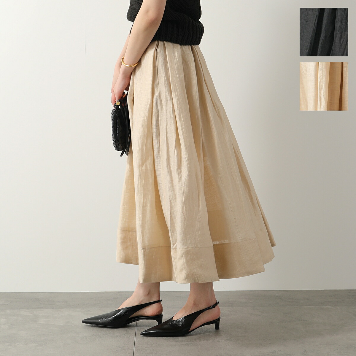 【楽天市場】MEIMEIJ メイメイジェイ スカート M4EI03 レディース リネンブレンド ミックスプリーツ ミモレ丈 フレア カラー2色 ...