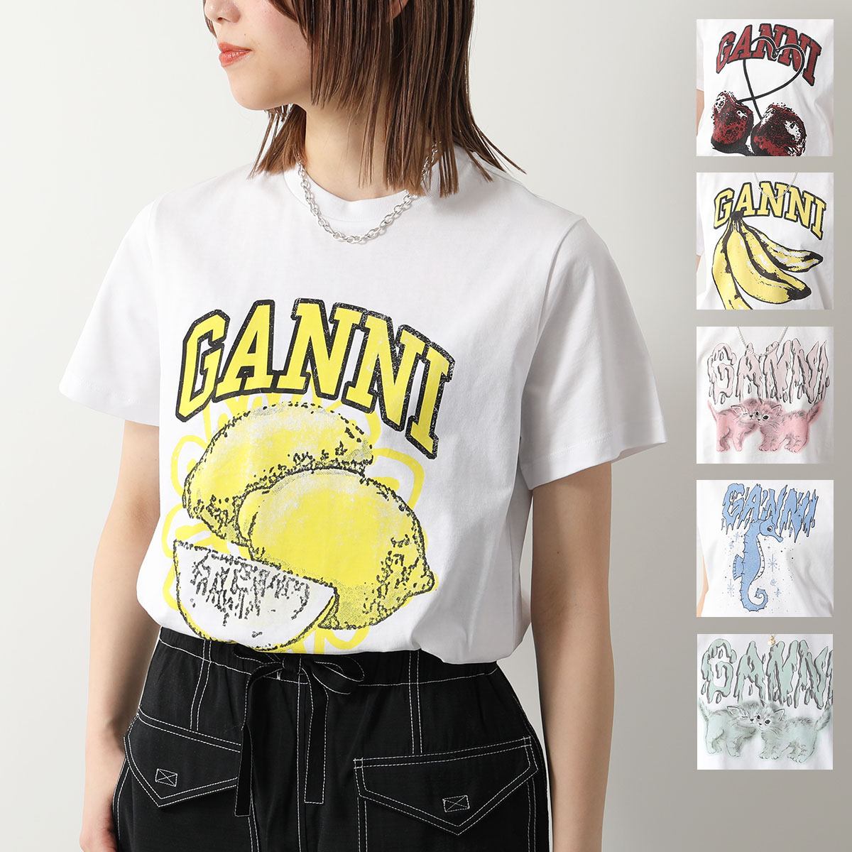 【楽天市場】GANNI ガニー 半袖 Tシャツ Basic jersey Lemon Cherry Banana Cats Seahorse ...