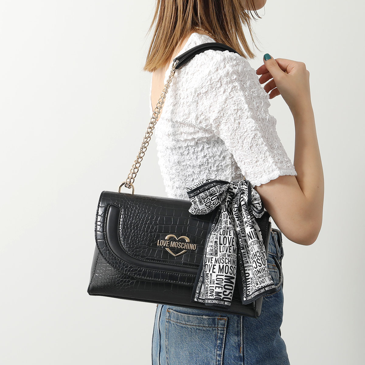 【楽天市場】LOVE MOSCHINO ラブモスキーノ ハンドバッグ JC4320PP9EKB100A レディース クロコ PUレザー スカーフ付き メタルロゴ ショルダーバッグ 鞄 NERO ...