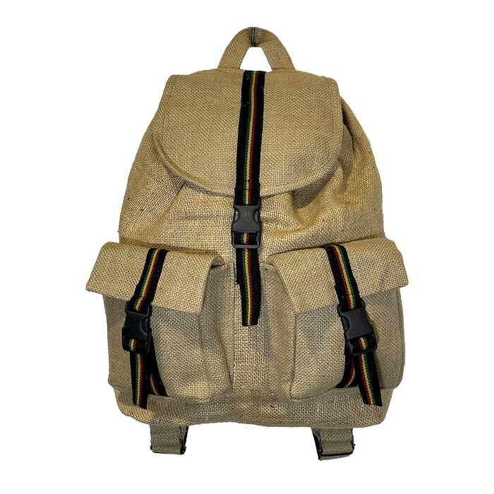 【楽天市場】ジュート素材のラスタストライプのバックパック（グアテマラ製 ・手作り）Jute Rasta Backpack with Front ...