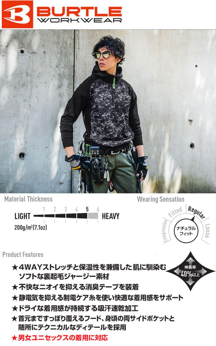 【楽天市場】[エントリーでP5倍][即日発送]バートル BURTLE ハーフジップフーディ 4079 裏起毛 長袖 パーカー 秋冬 2022年秋冬新作：ミチオショップ