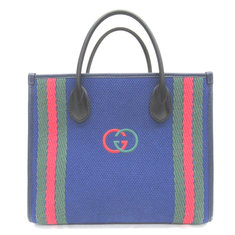 【楽天市場】グッチ トートバッグ インターロッキングG コットン 701737 ネイビー系【質みなみ・小倉店】【質屋】 GUCCI 【中古 ...