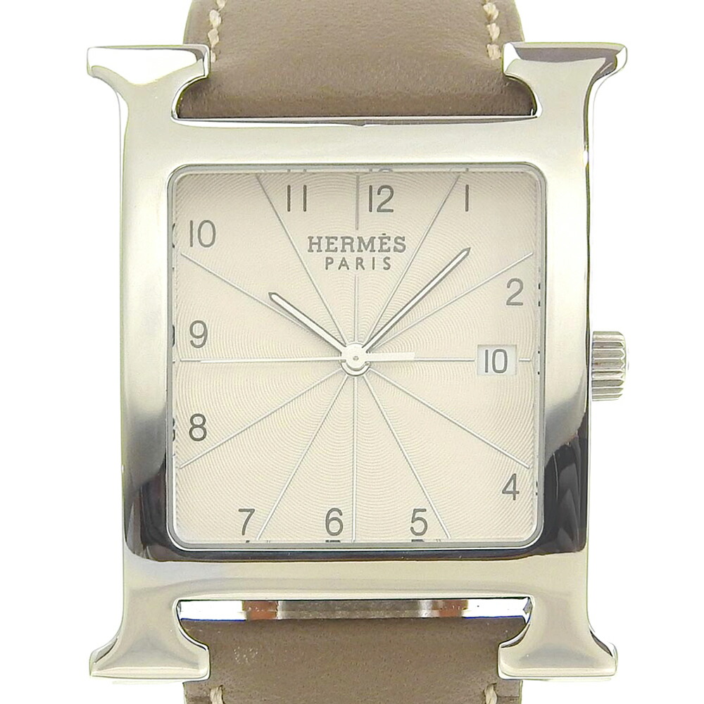 【楽天市場】エルメス HERMES Hウォッチ 腕時計 HH1.810 ステンレススチール×レザー スイス製 2013年 シルバー/ベージュ ...