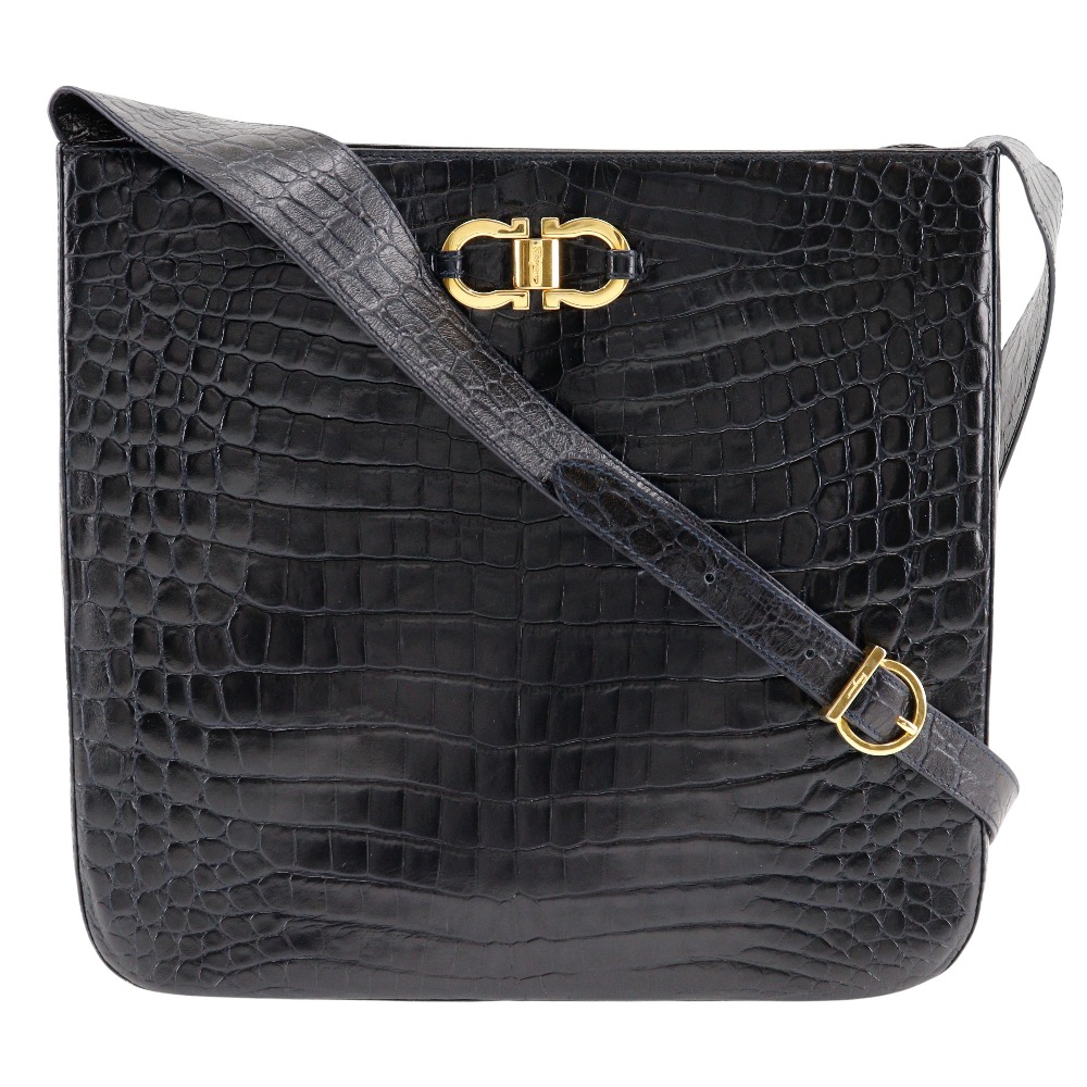 【楽天市場】サルヴァトーレフェラガモ Salvatore Ferragamo ガンチーニ ショルダーバッグ クロコ型押し カーフ イタリア製 ダークネイビー 肩掛け A5 ファスナー ...